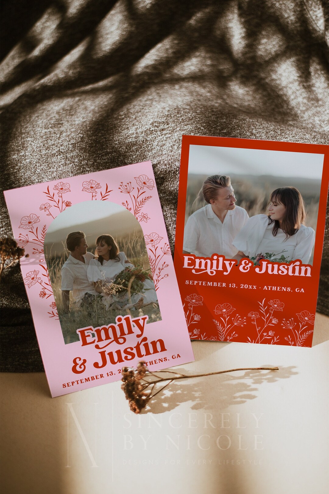 Retro Groovy Save the Date Editable Printable, Arch Photo Save the Date ...