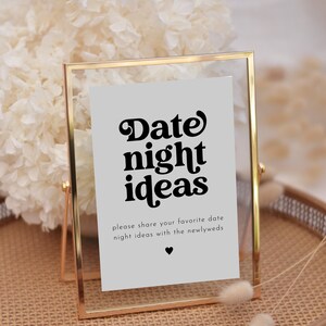 Retro Date Night Ideas Sign + Card, Groovy Newlyweds Advice Date Night ...