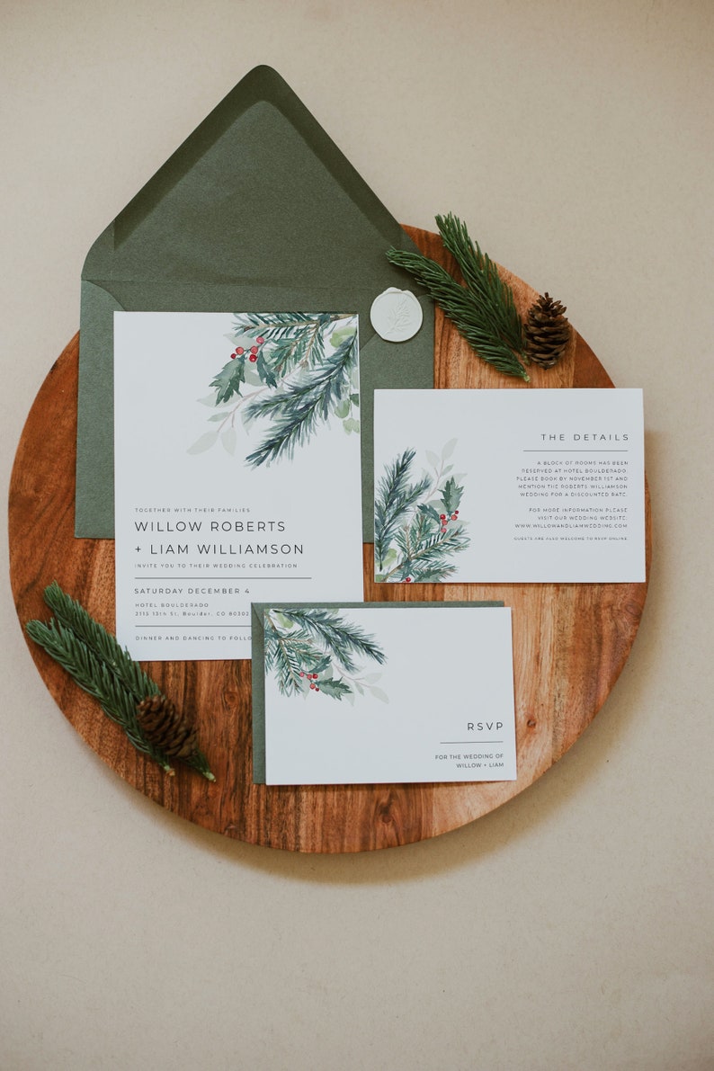 Winter Wedding Invitation Suite Christmas Wedding - Etsy