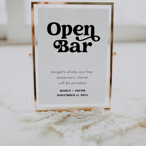 Printable Open Bar Sign, Modern Minimalist Wedding Bar Sign, Funny Open ...