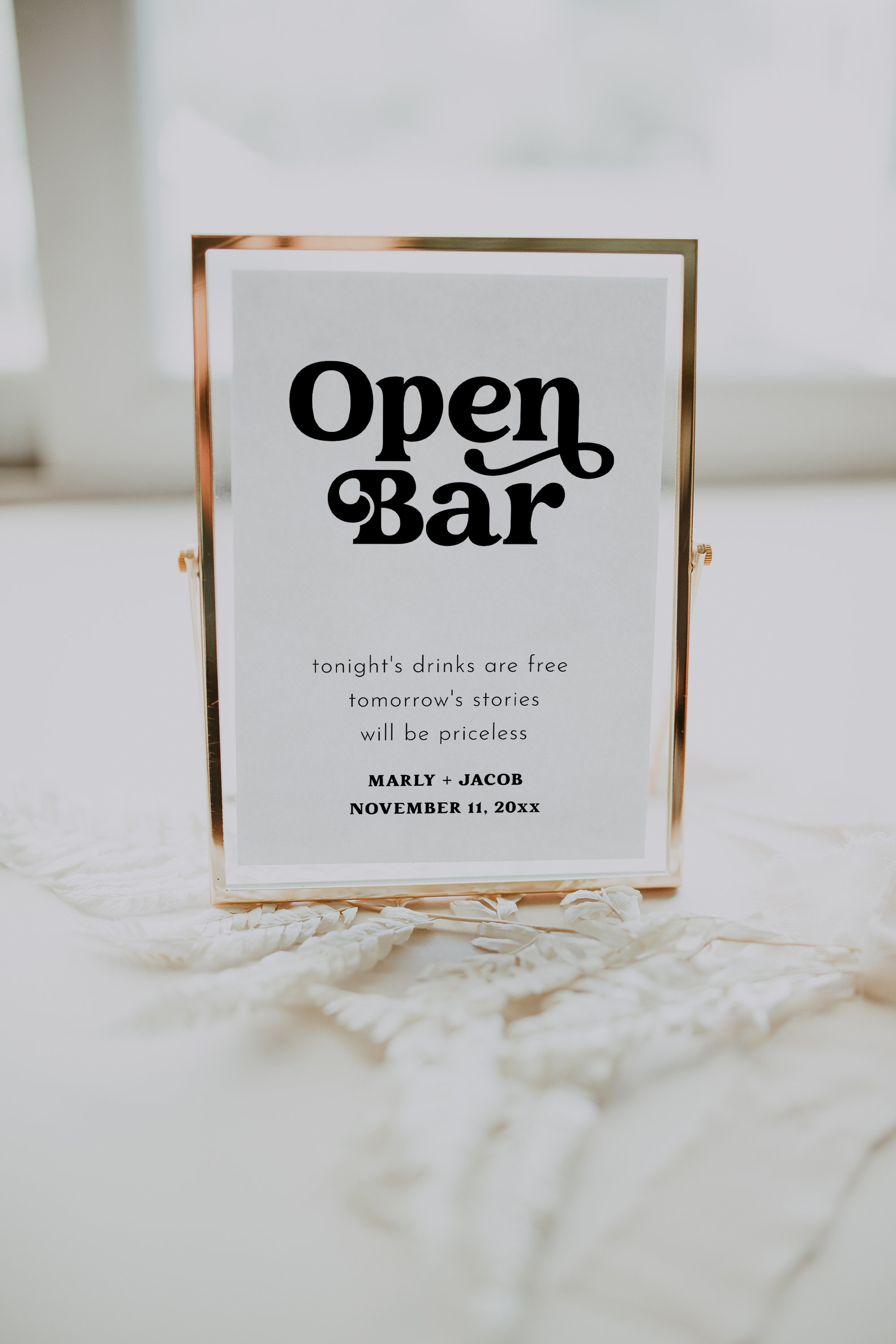 Printable Open Bar Sign, Modern Minimalist Wedding Bar Sign, Funny Open ...