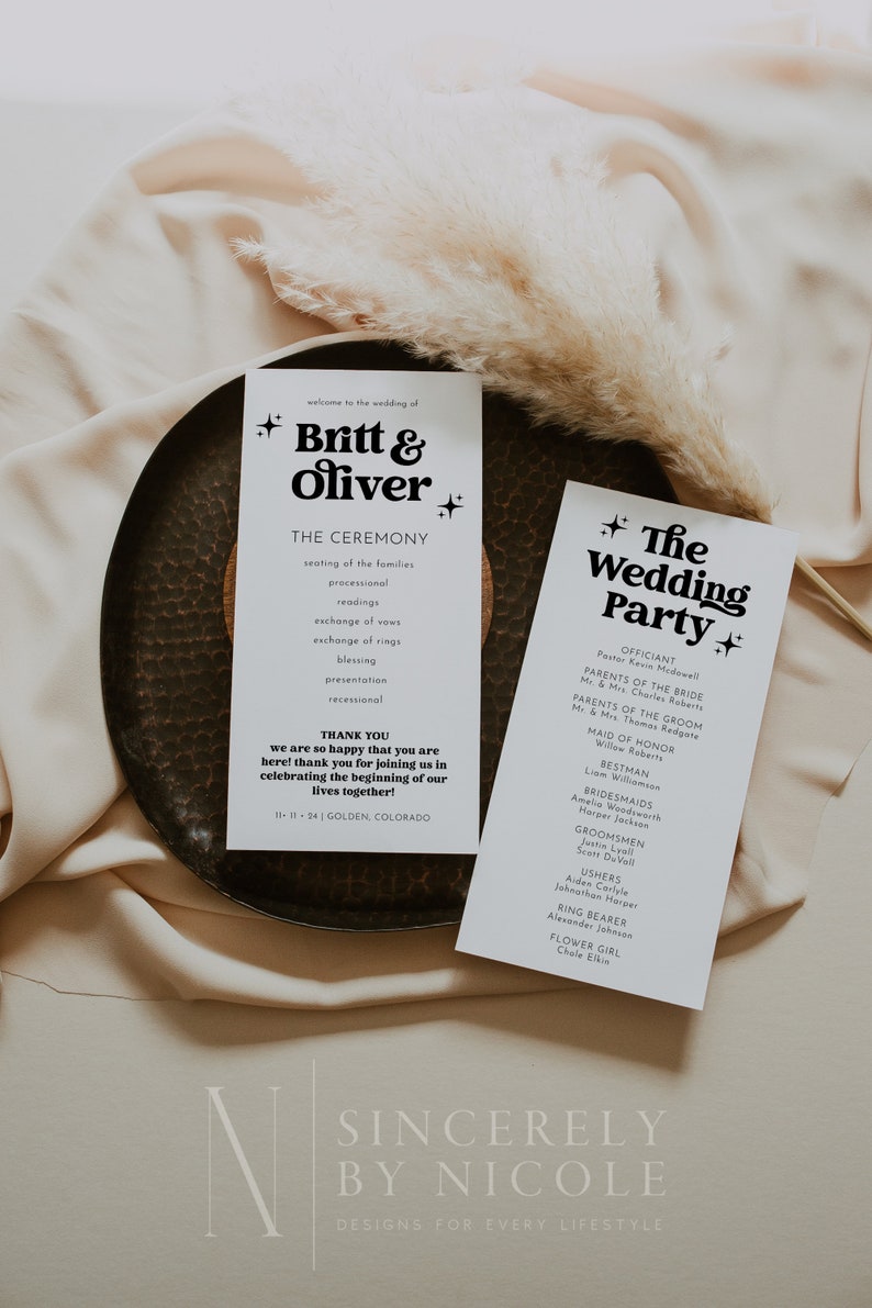 Retro Wedding Program Template, Wedding Program Retro, Wedding Program ...