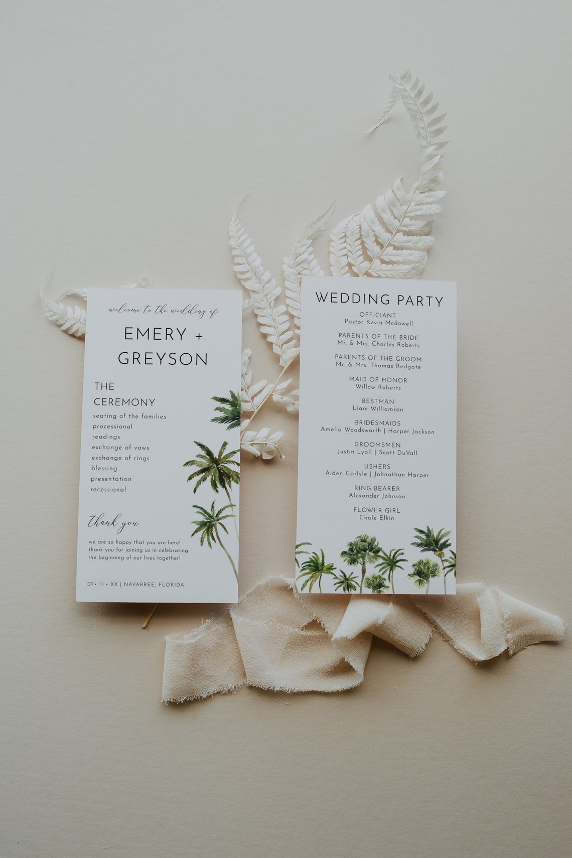 Palm Tree Wedding Program Template Beach Wedding Program - Etsy