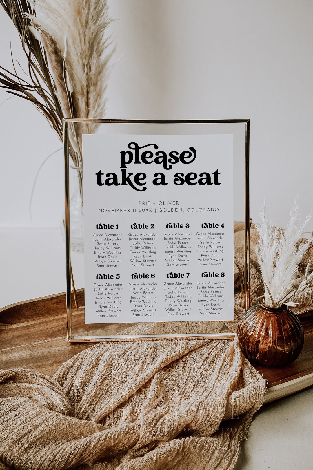 Retro Seating Chart Template, Editable Modern Retro Wedding Seating ...