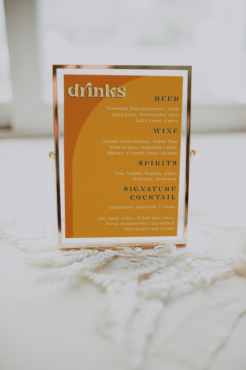 Retro 70s Bar Menu Sign Wedding Bar Menu Sign Printable - Etsy