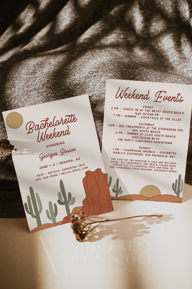 Desert Bachelorette Invitation Itinerary, Desert Bachelorette, Cactus ...