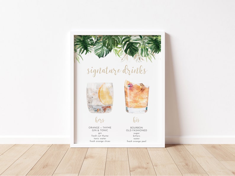 Beach Wedding Signature Drink Sign, Editable Signature Cocktails ...