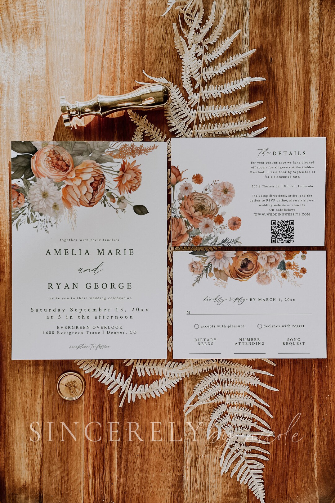 Boho Wedding Invitation Suite, Floral Wedding Invitations, Fall Wedding ...