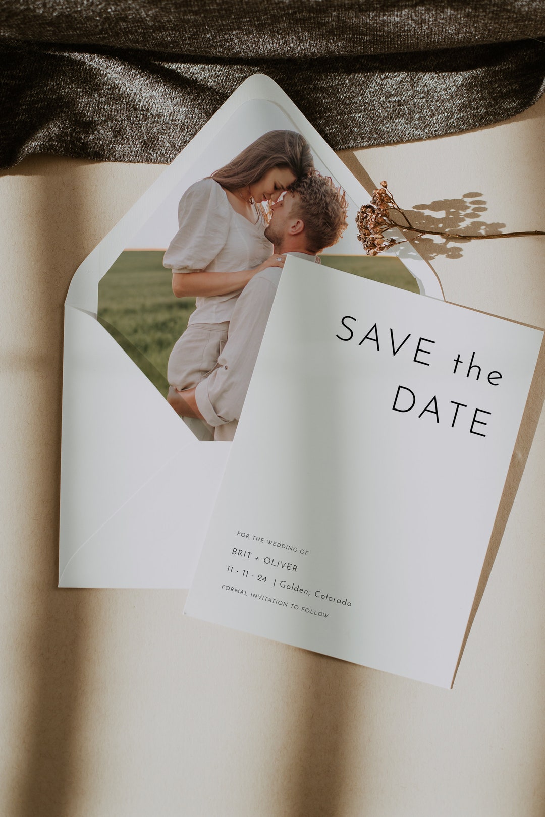 Minimalist Save the Date Template With Photo Envelope Liner, Printable ...