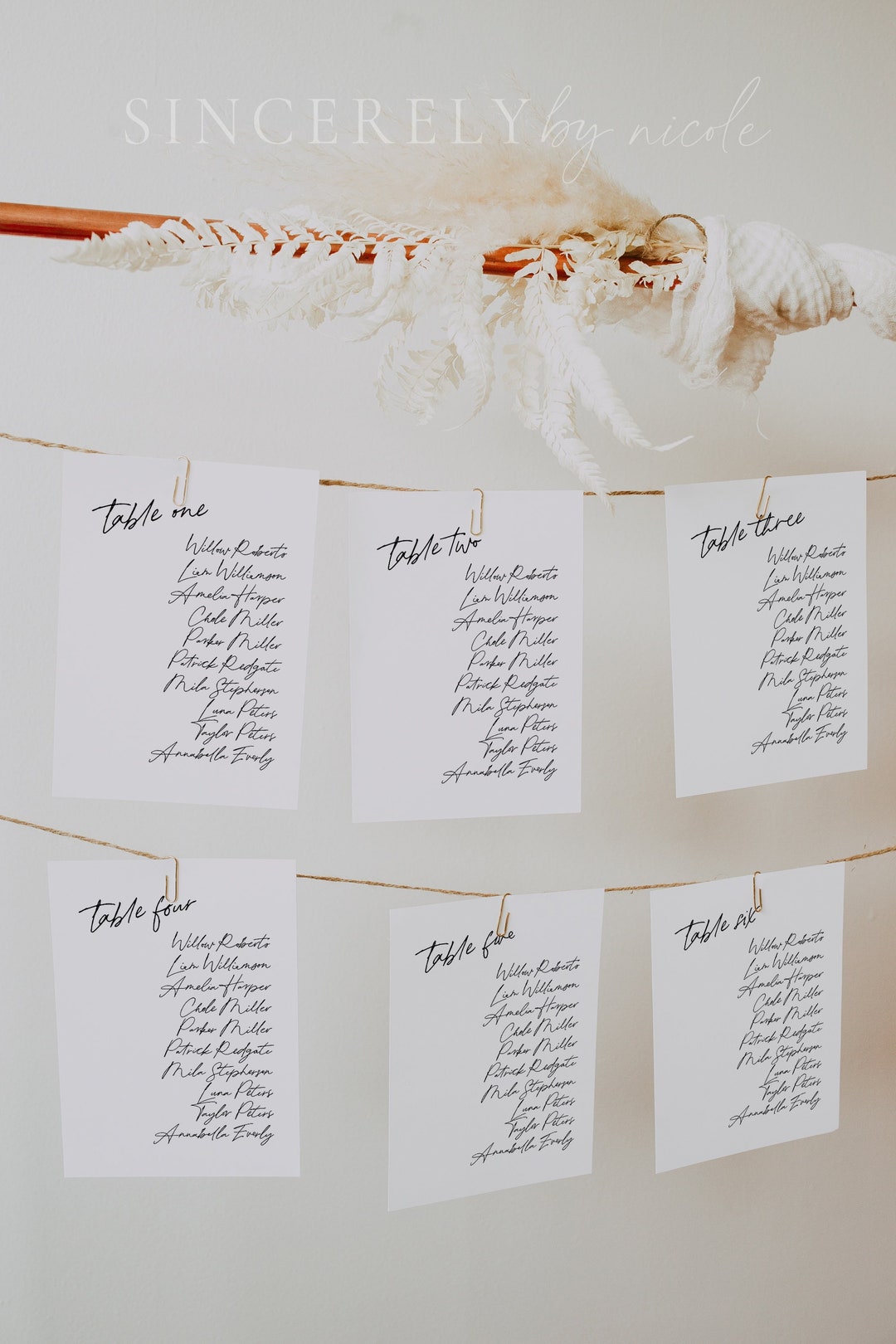 Minimalist Wedding Seating Chart Table Number Cards, Wedding Seating ...