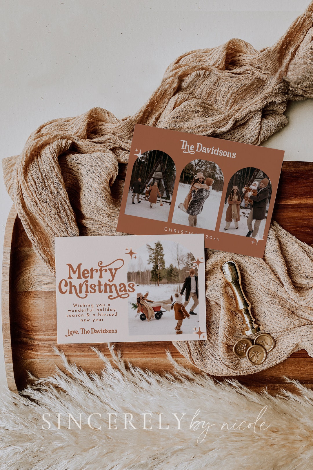 Boho Christmas Card, Photo Christmas Card Template, Arch Holiday Card ...