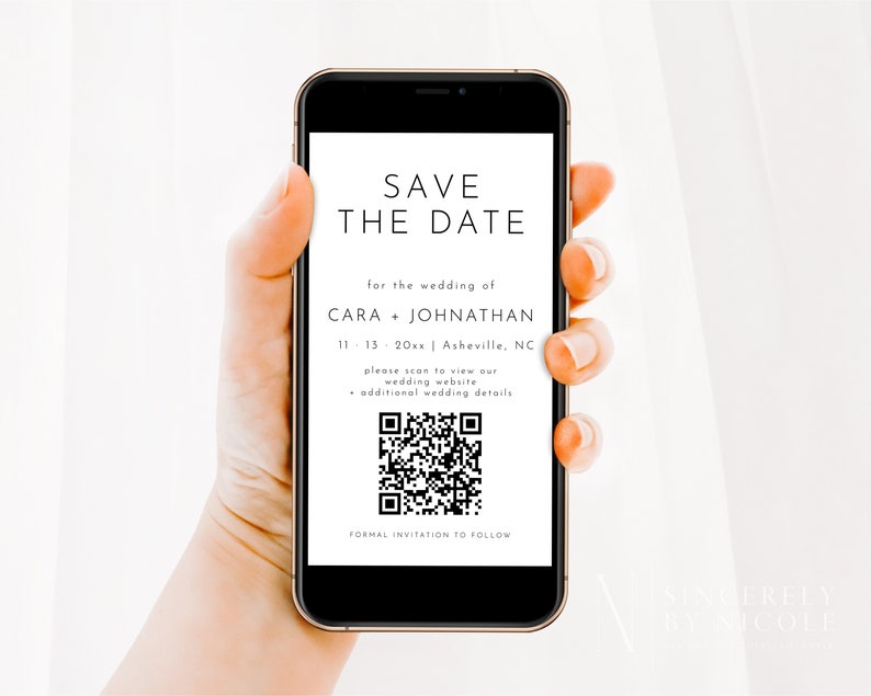 Modern Save the Date Template QR Code Wedding Announcement - Etsy