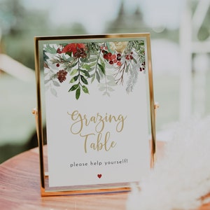 Christmas Party Grazing Table Sign Template, Editable Printable Winter ...