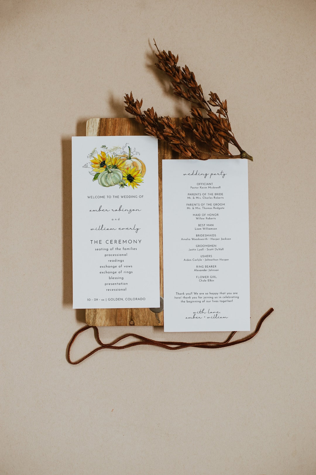 Fall Wedding Program Template, Pumpkin Fall Wedding Editable Template ...