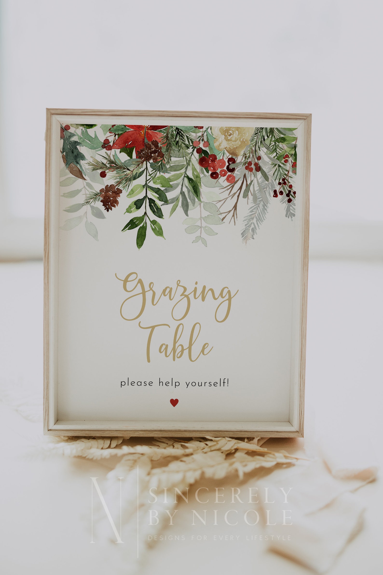 Christmas Party Grazing Table Sign Template, Editable Printable Winter ...