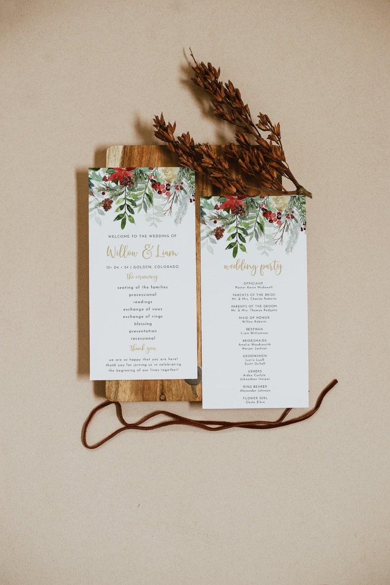 Editable Wedding Programs Winter Wedding Programs Christmas - Etsy