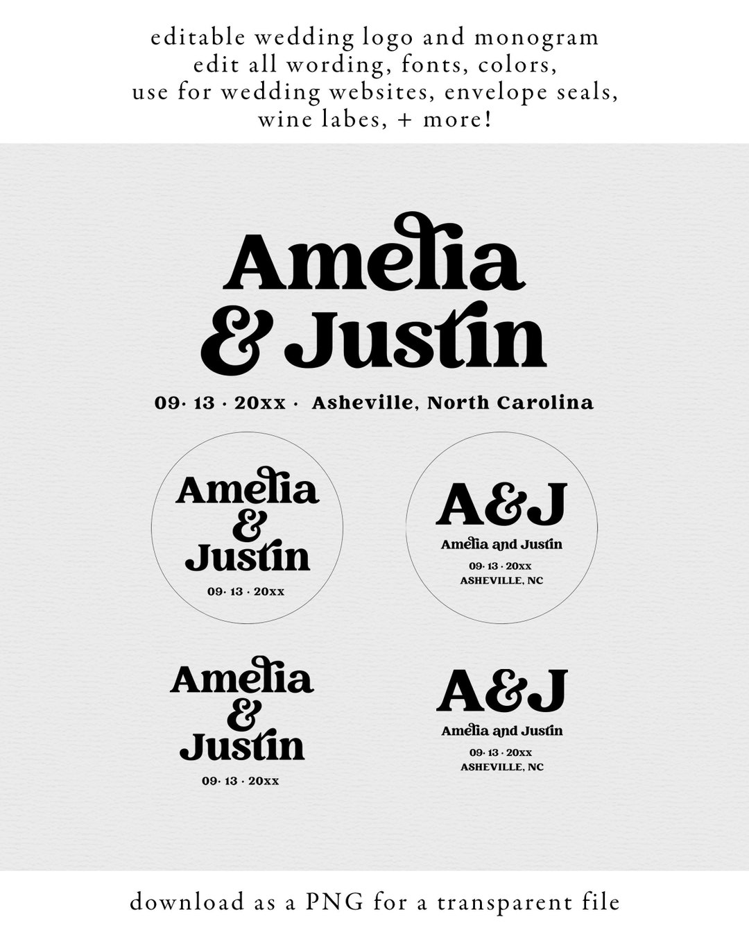 Retro Wedding Logo Design, Wedding Logo Template, Editable Monogram ...