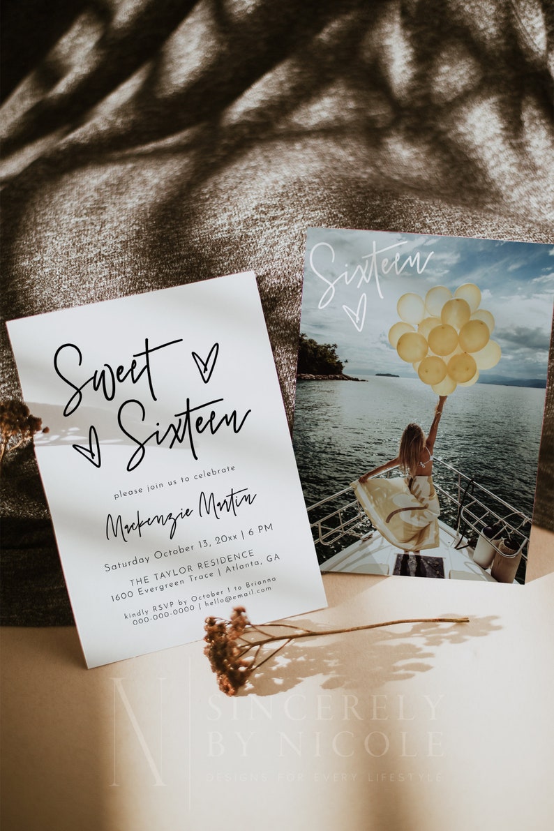 Sweet 16 Invitation, Modern Sixteenth Birthday Invitation Template ...