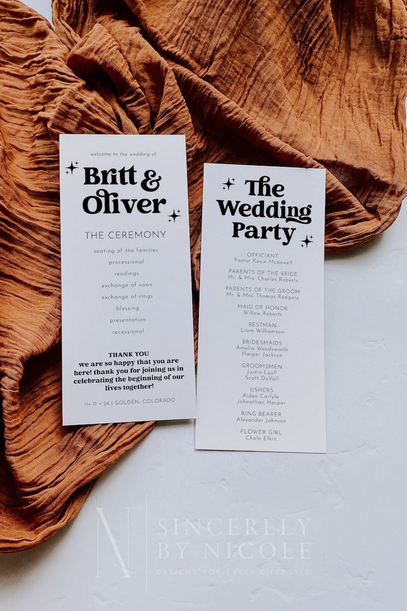 Retro Wedding Program Template, Wedding Program Retro, Wedding Program ...