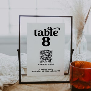 QR Code Table Number Template, Editable Printable Retro Table Number ...