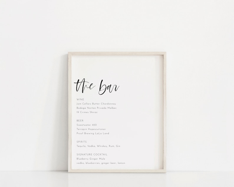 Minimalist Bar Menu Sign Template, 8x10 & 5x7 Minimalist Bar Menu ...