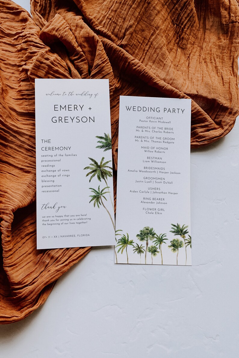 Palm Tree Wedding Program Template Beach Wedding Program - Etsy