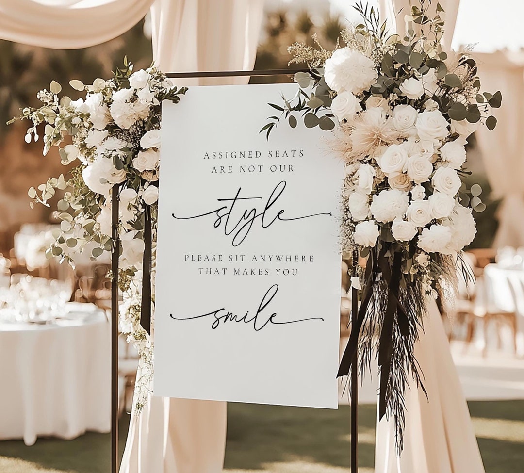 No Assigned Seating Wedding Sign, Open Seating Wedding Sign Template ...