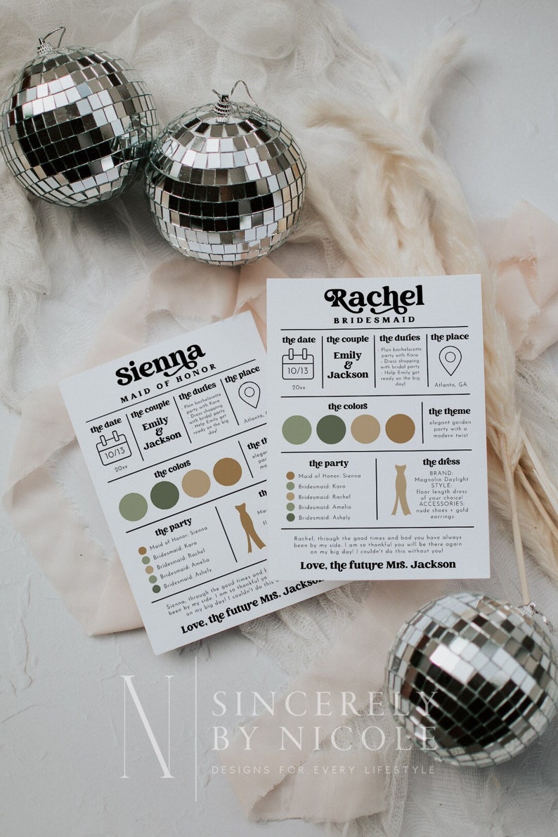 Editable Bridesmaid Info Card Template Retro Bridal Party - Etsy