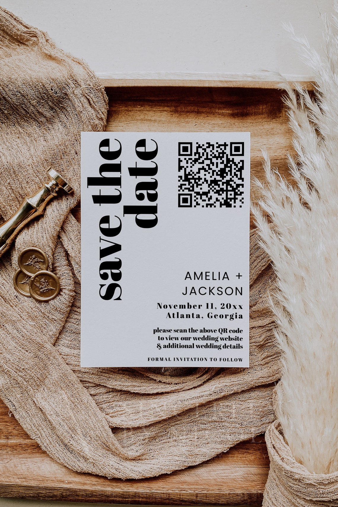 Qr Code Save the Date Template With Picture Photo Qr Code - Etsy
