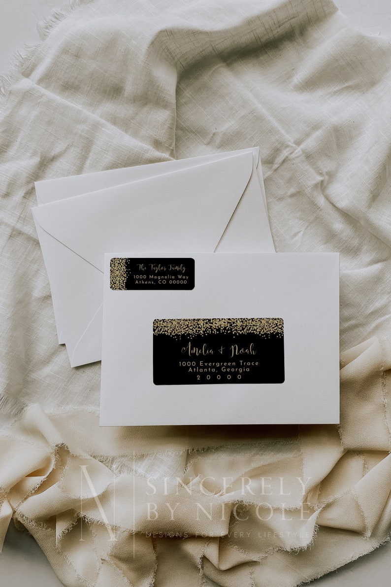 Black Gold Address Label Template Editable Printable New Year - Etsy