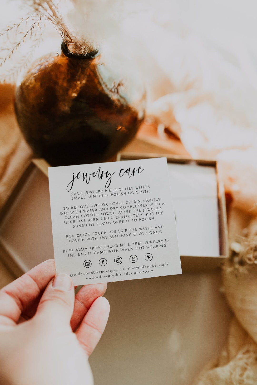 Jewelry Care Card, Printable Care Card, Small Business Care Card ...