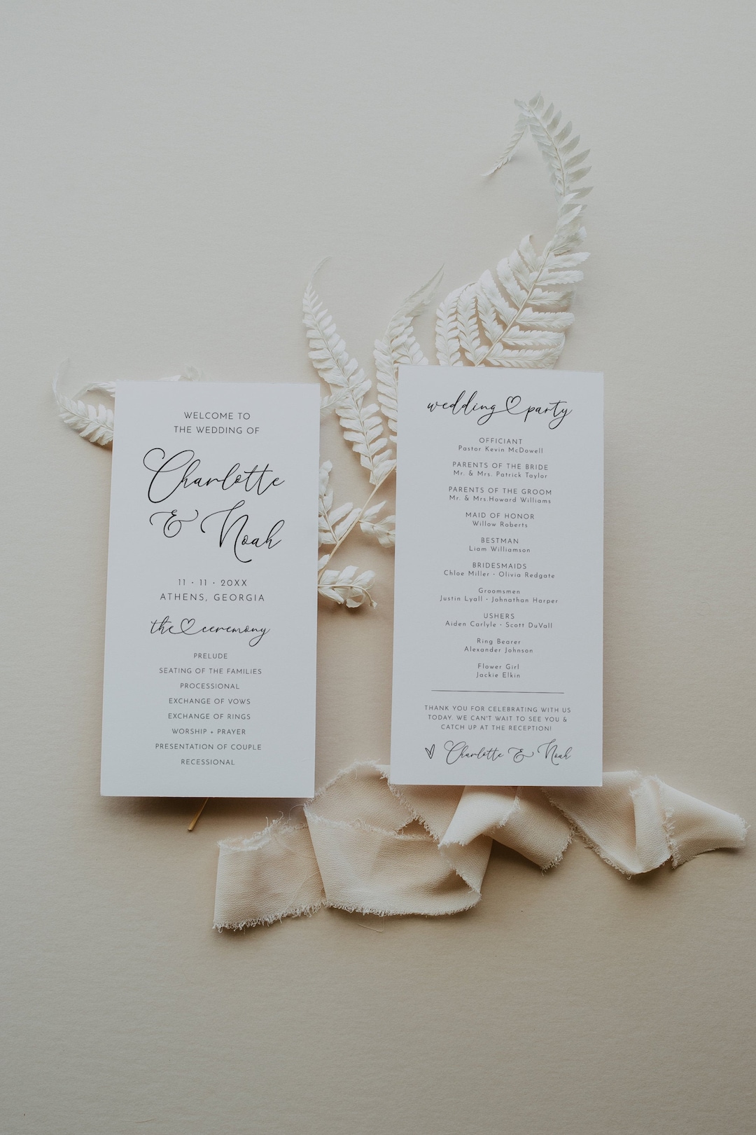 Modern Wedding Program Template, Minimalist Order of Service, Boho ...
