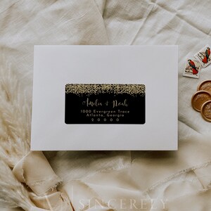 Black Gold Address Label Template, Editable Printable New Year Address ...