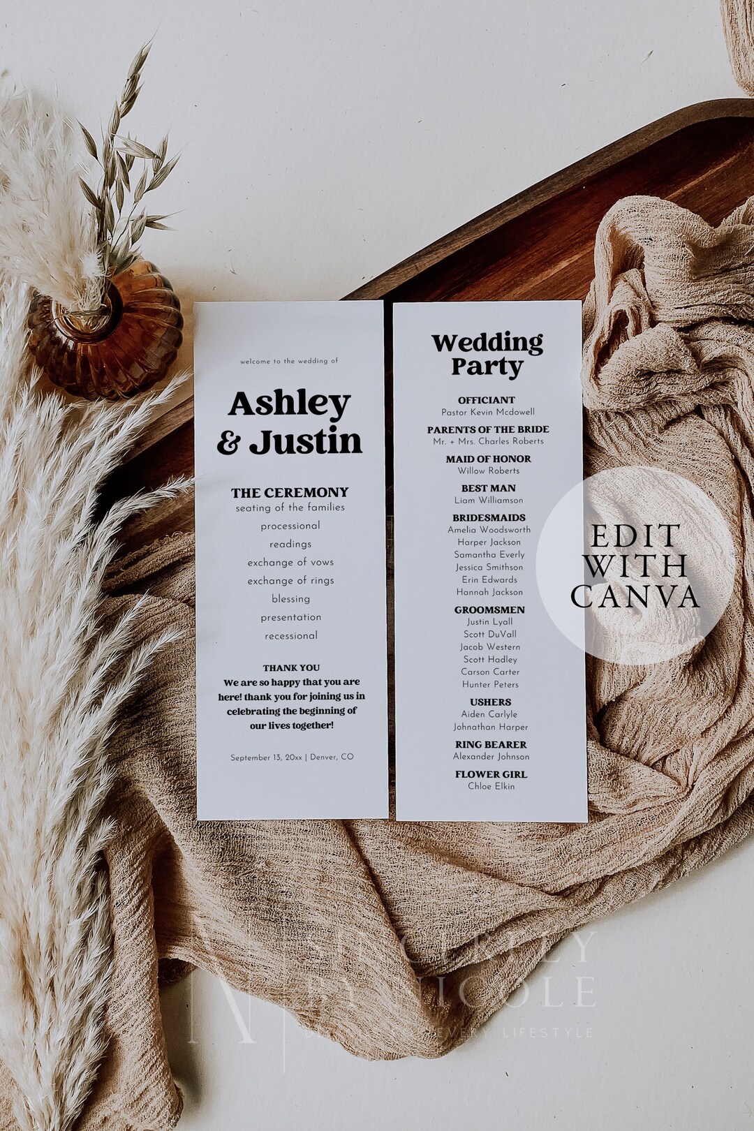 Modern Wedding Program Template Boho Wedding Program Wedding - Etsy