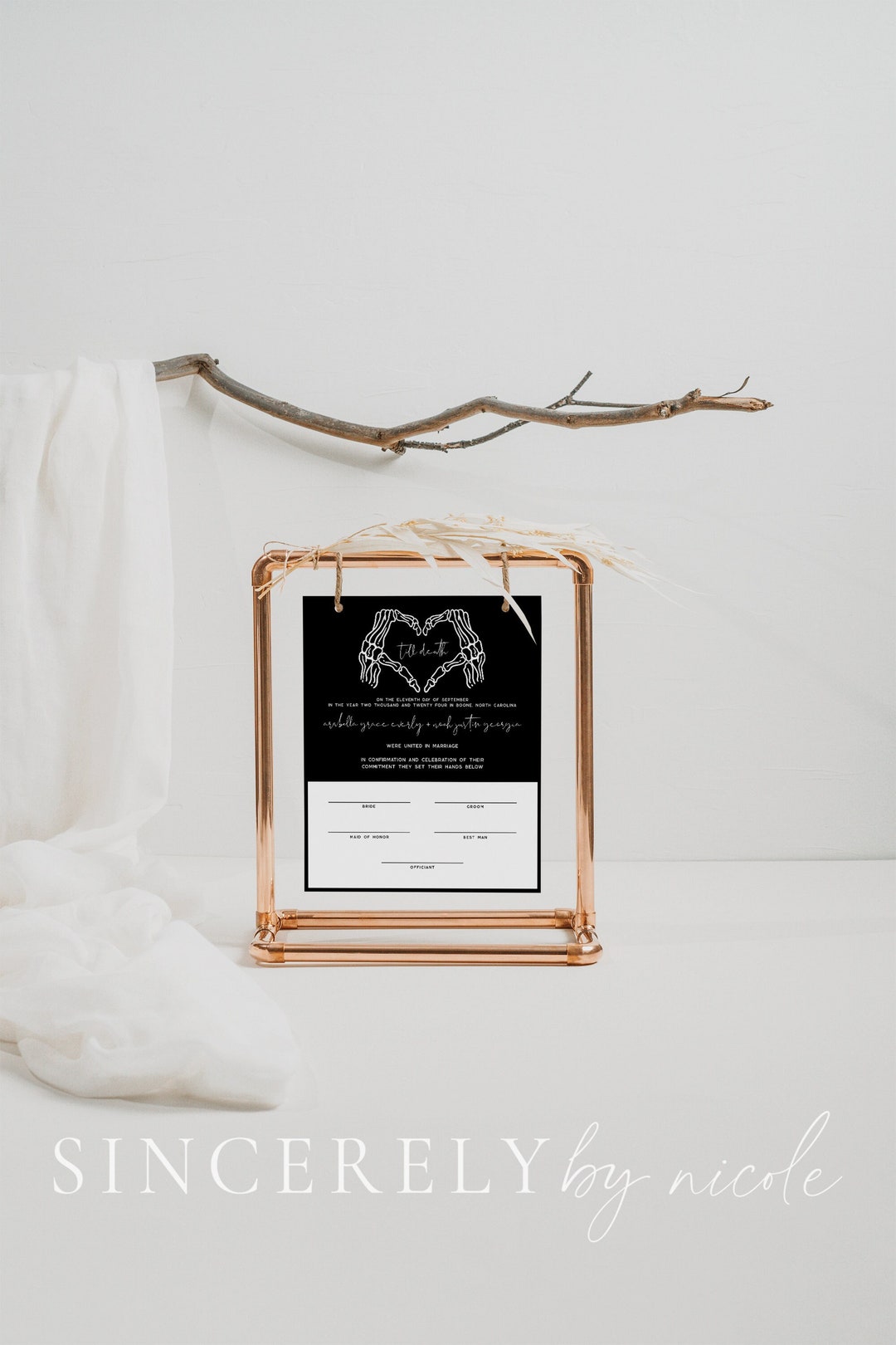 Gothic Wedding Certificate of Marriage, Skeleton Wedding Marriage ...