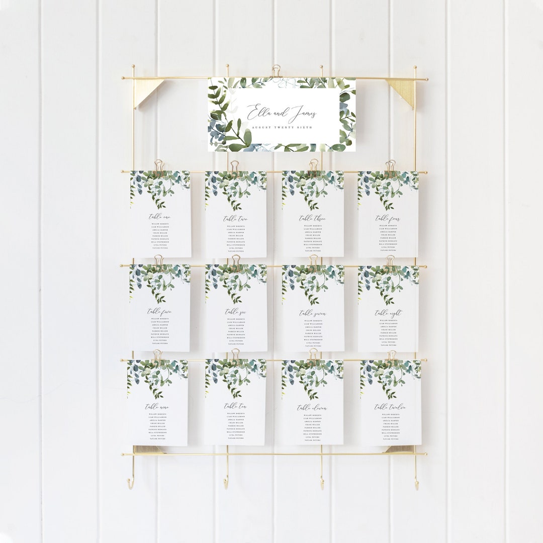 Seating Chart Template Greenery Seating Table Cards, 100% Editable ...