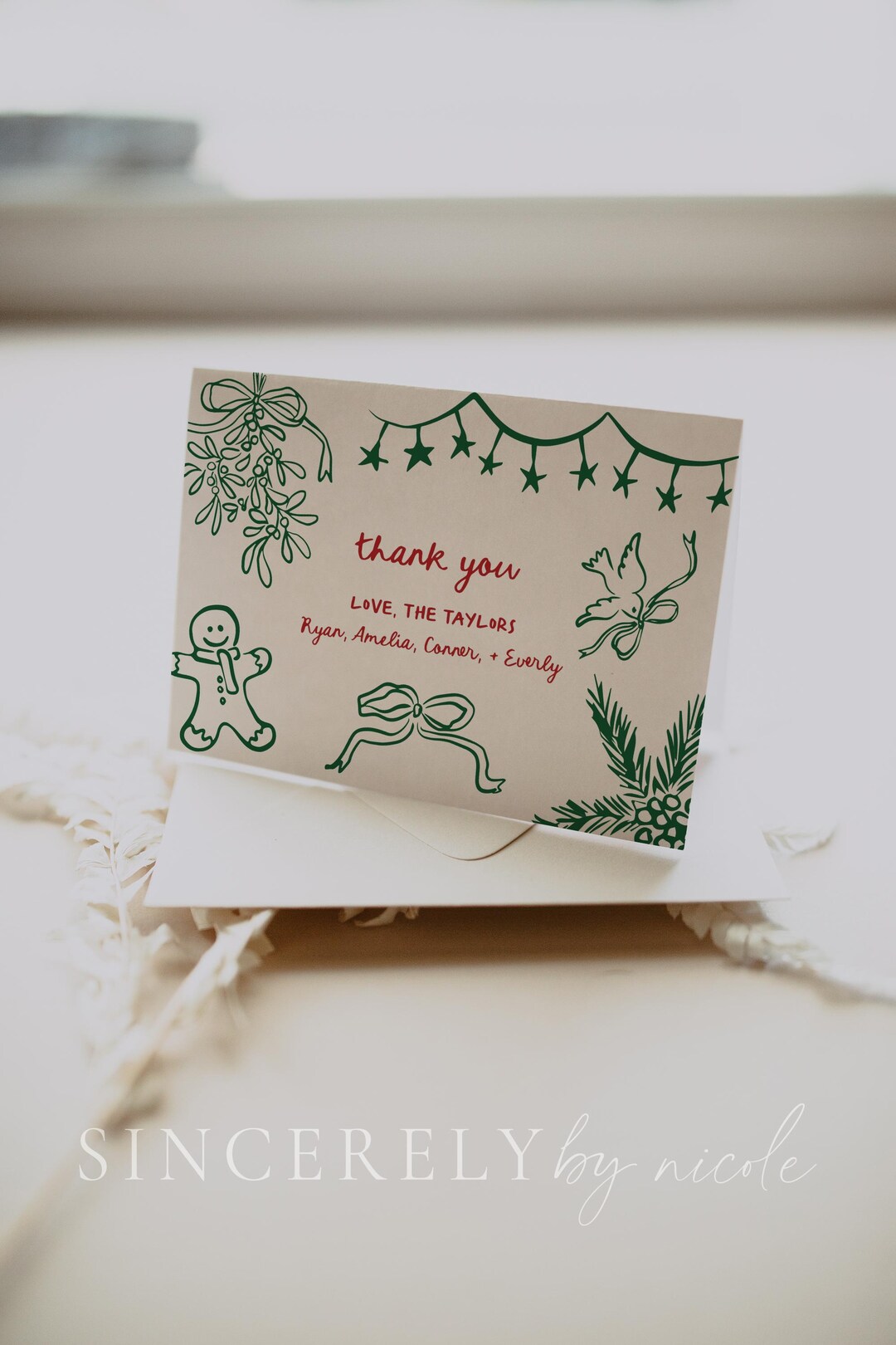 Hand Drawn Holiday Thank You Card Template, Holiday Thank You Card ...