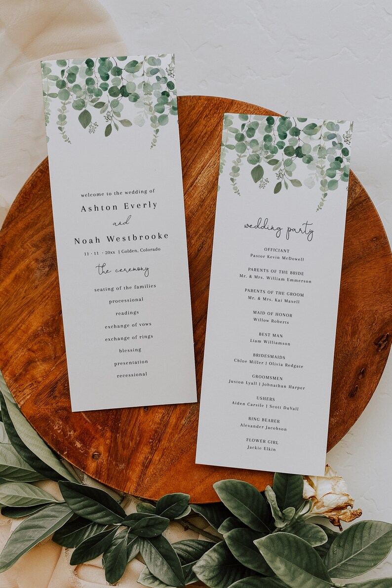 Greenery Wedding Program Template Editable Printable - Etsy