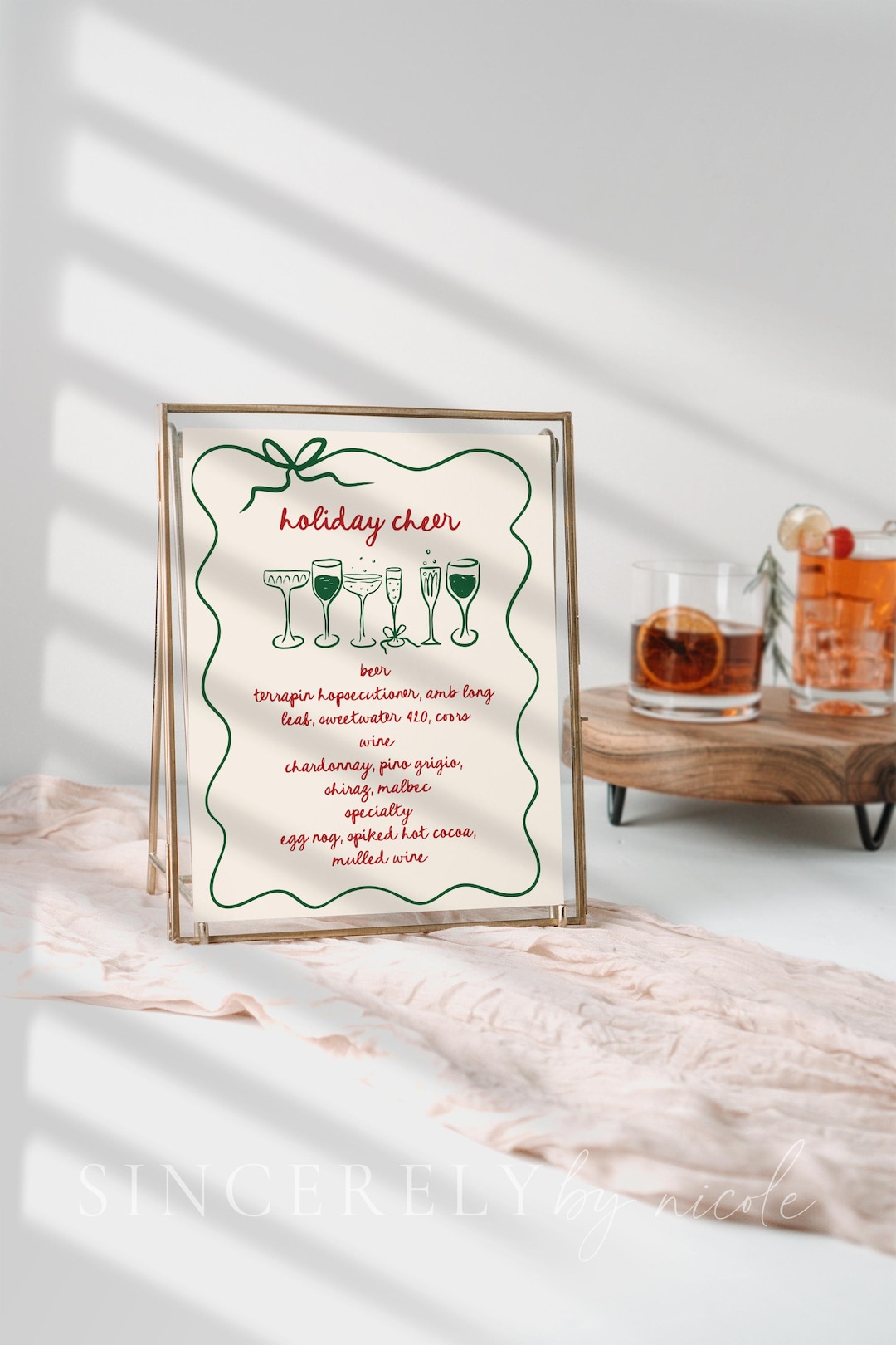 Hand Drawn Christmas Bar Sign Template, Editable Printable Holiday ...