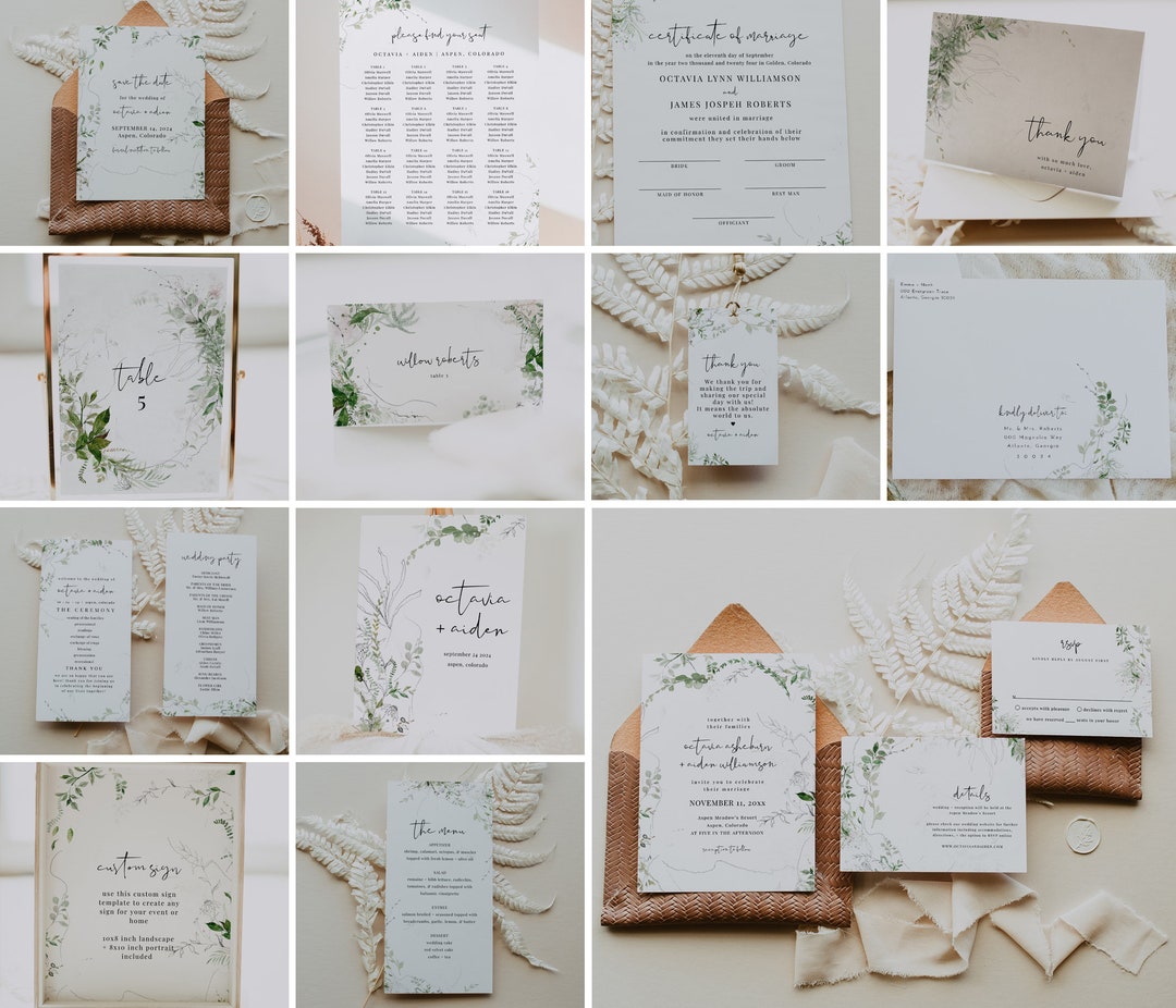 Greenery Wedding Bundle, Editable Wedding Templates, Greenery Wedding ...
