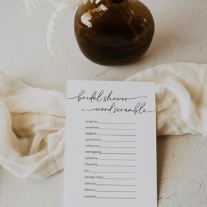 PRINTED & SHIPPED Bridal Shower Word Scramble, Modern Bridal Shower ...