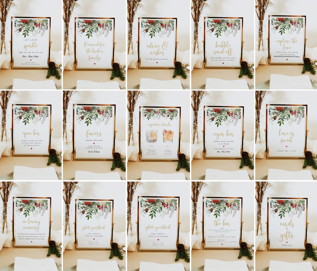 Winter Wedding Sign Bundle, Editable Printable Wedding Sign Template ...