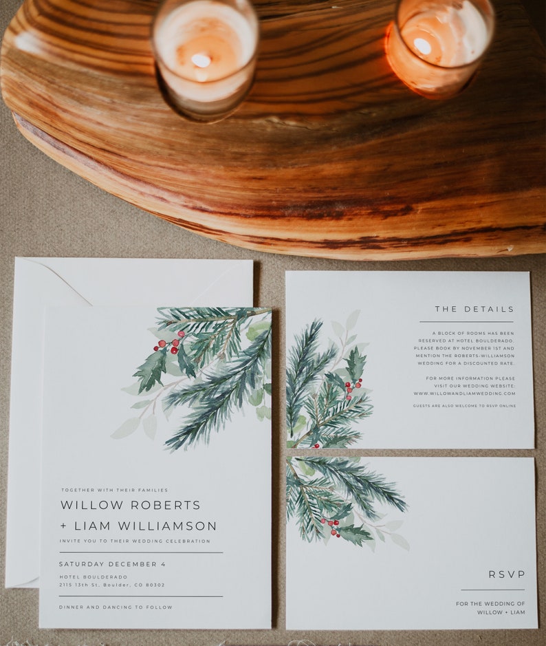 Winter Wedding Invitation Suite Christmas Wedding - Etsy