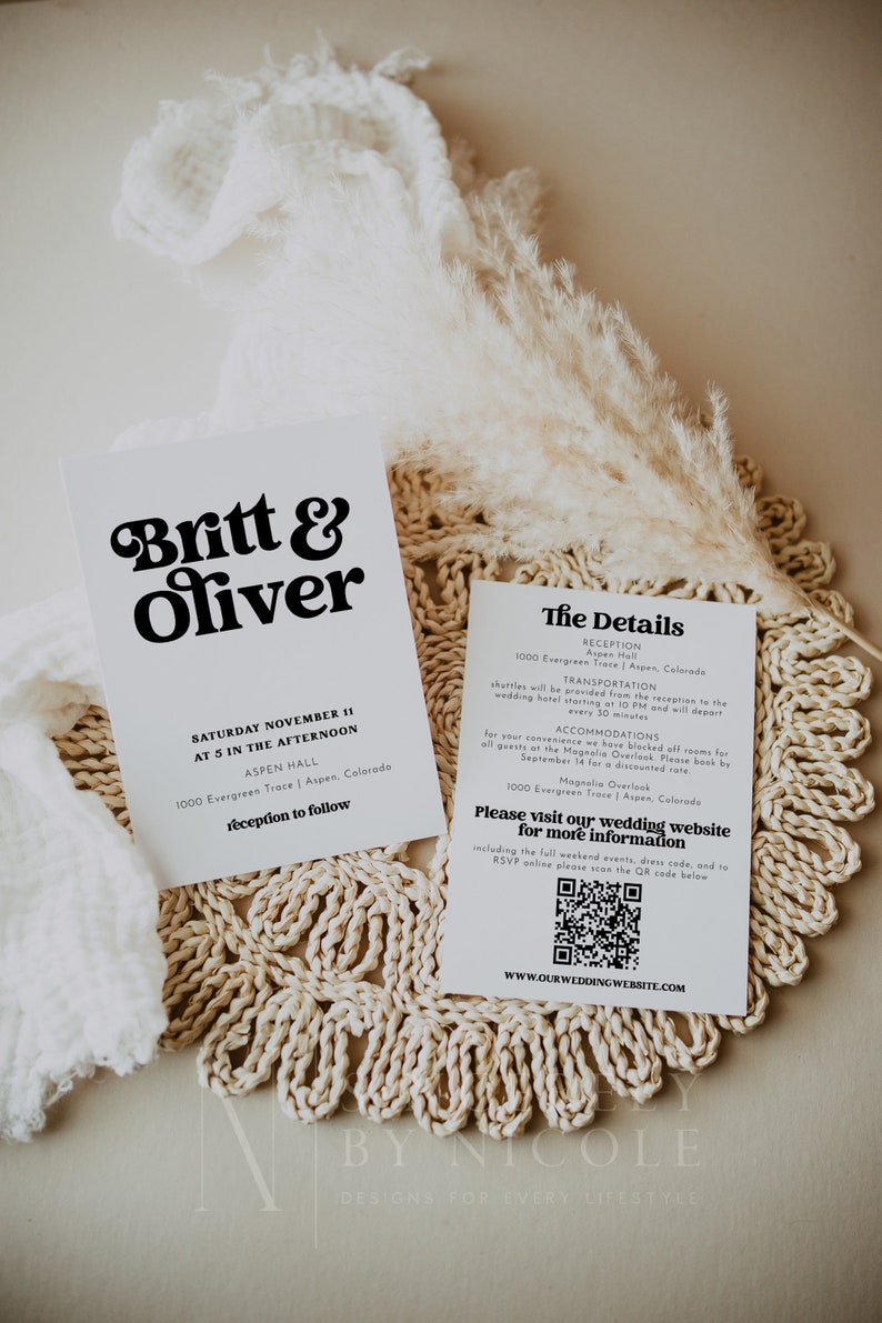 Disco Wedding Invitation Minimal Wedding Invites With QR - Etsy