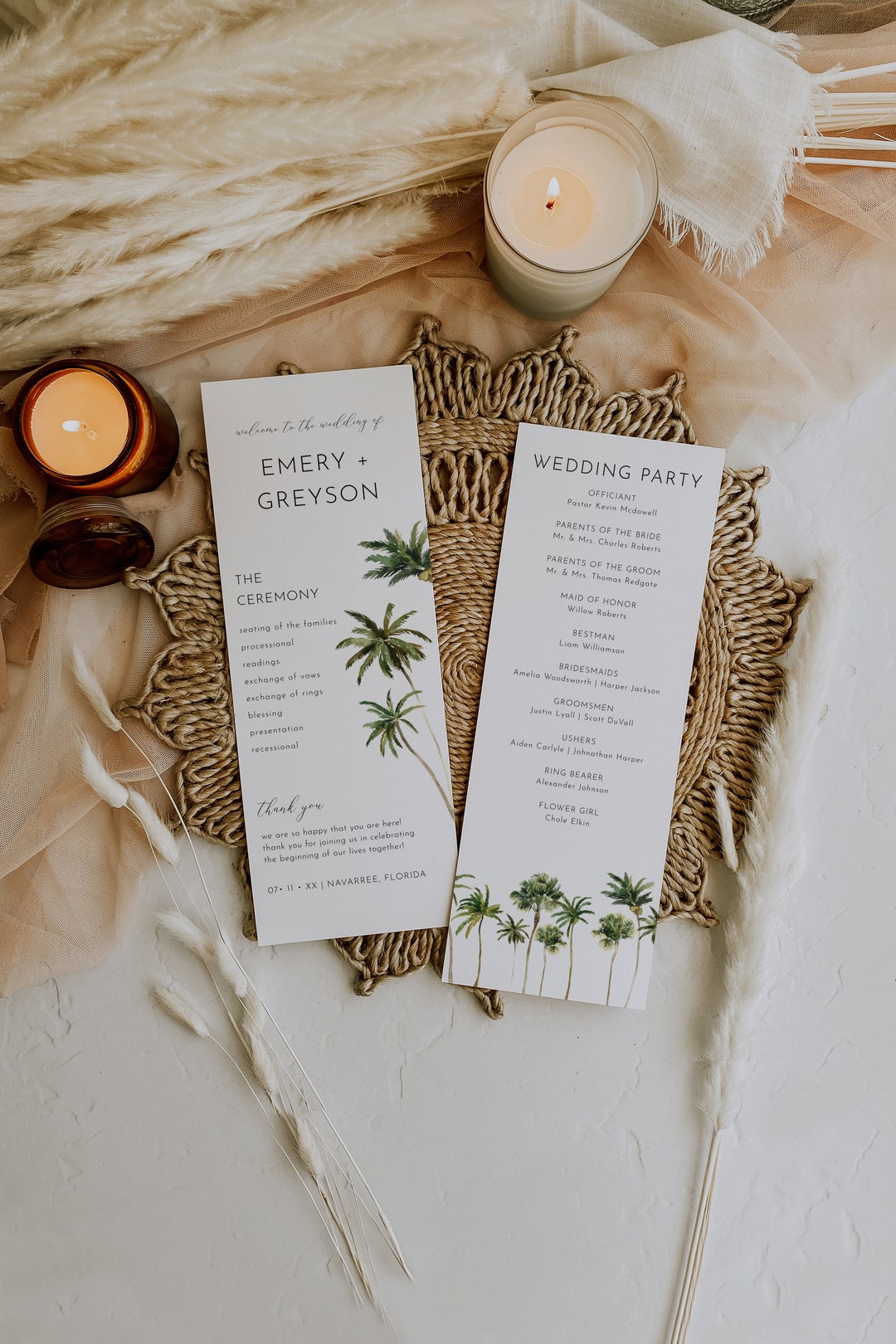 Palm Tree Wedding Program Template, Beach Wedding Program, Editable ...