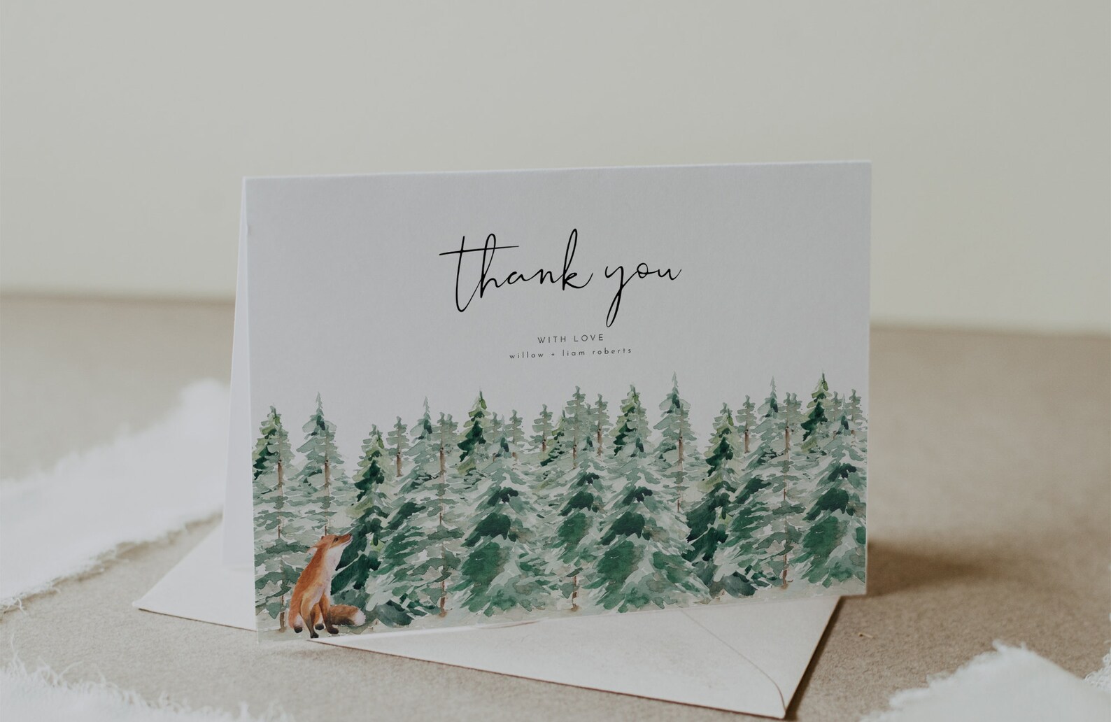 Teddy Woodland Thank You Card Fox Card Printable Editable - Etsy