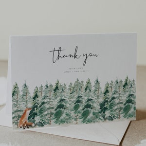 Teddy Woodland Thank You Card, Fox Card Printable, Editable Woodland ...