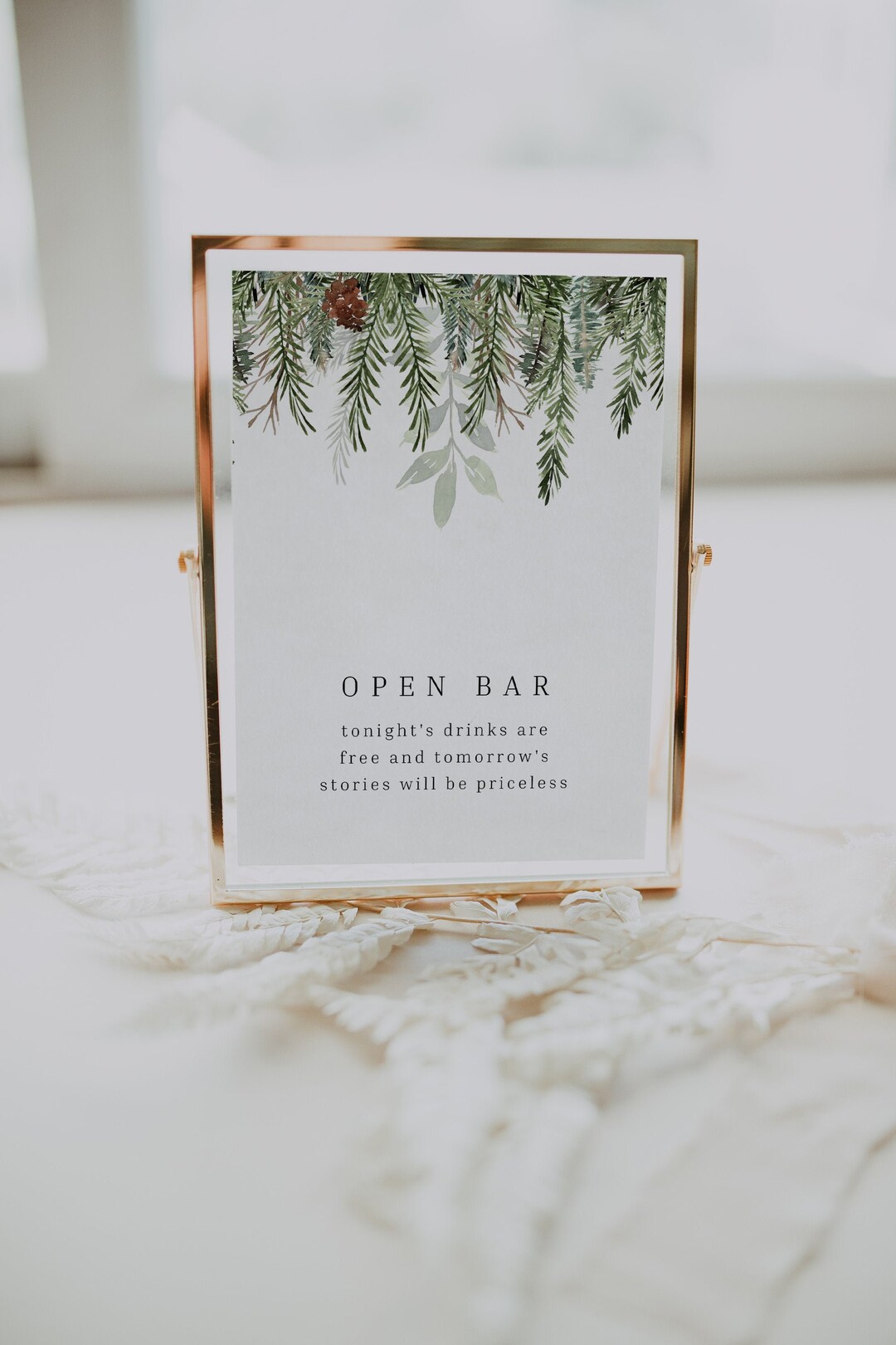 Christmas Wedding Open Bar Sign, Holiday Wedding Bar Sign Template ...