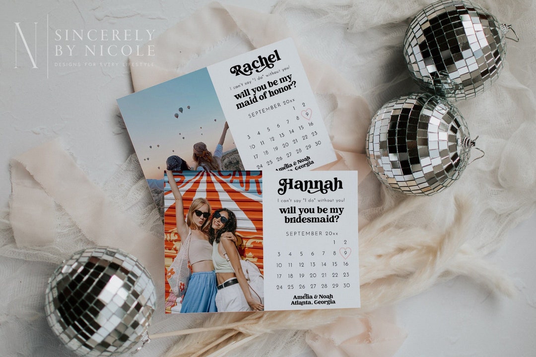 Retro Bridesmaid Proposal Calendar, Bridesmaid Proposal Card Template ...