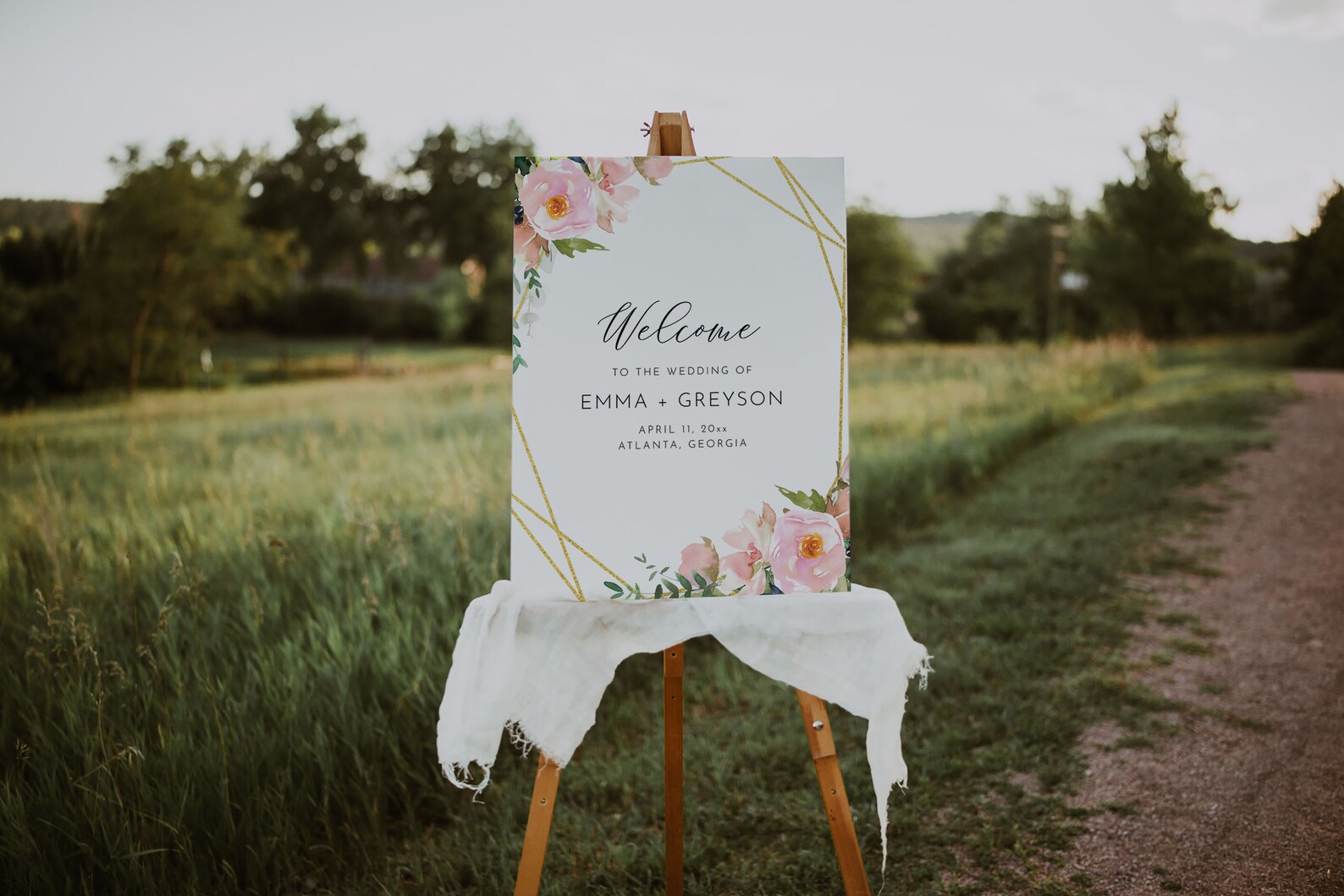 Gold Floral Frame Wedding Sign Printable Blush Floral Wedding - Etsy